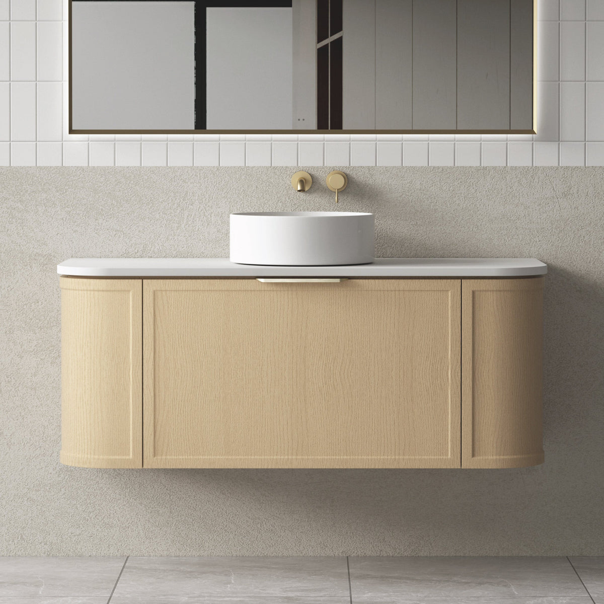 1200mm Curved Wall Hung Vanity Timber York | Arova Bathrooms – AROVA
