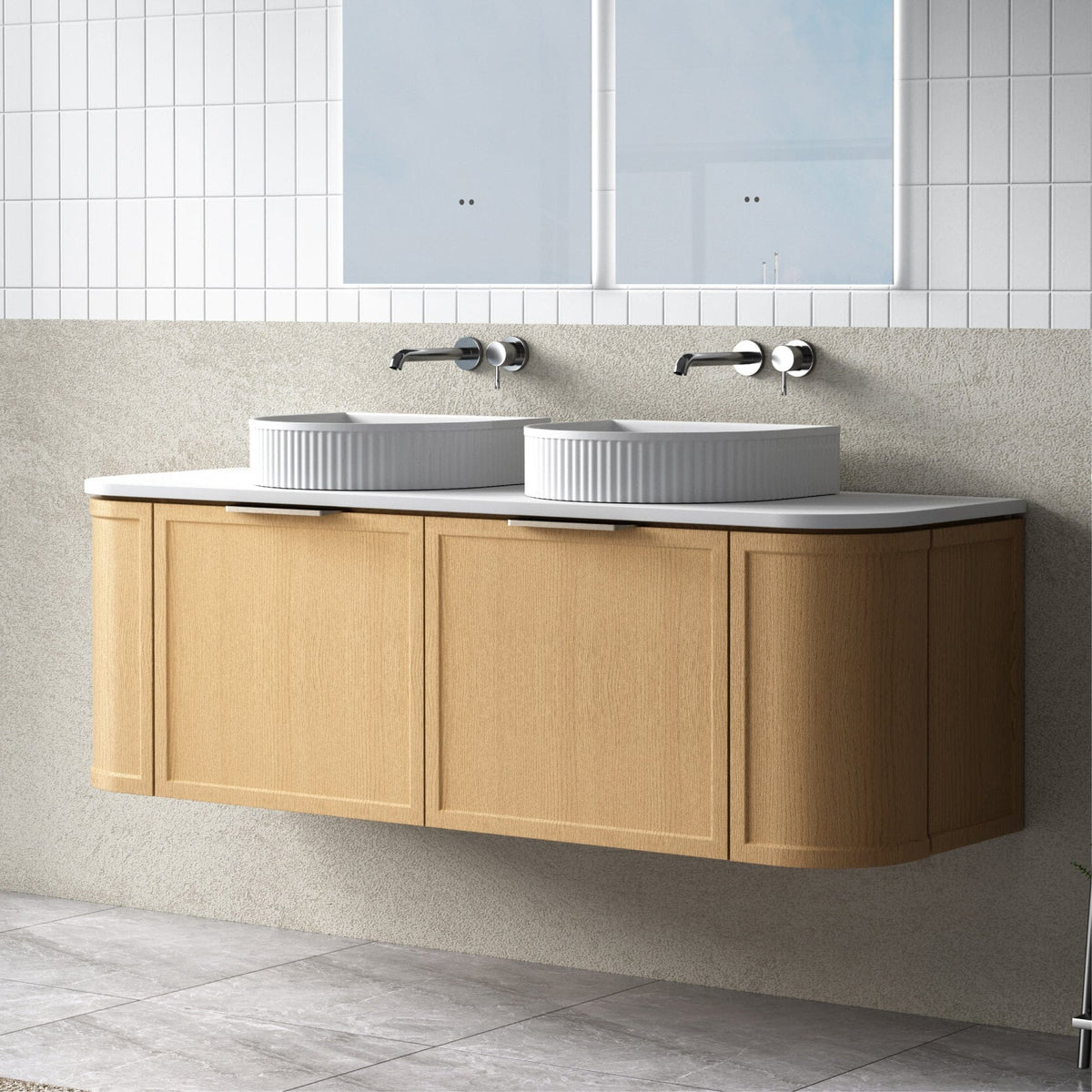 1500mm Curved Wall Hung Vanity Timber York | Arova Bathrooms – AROVA