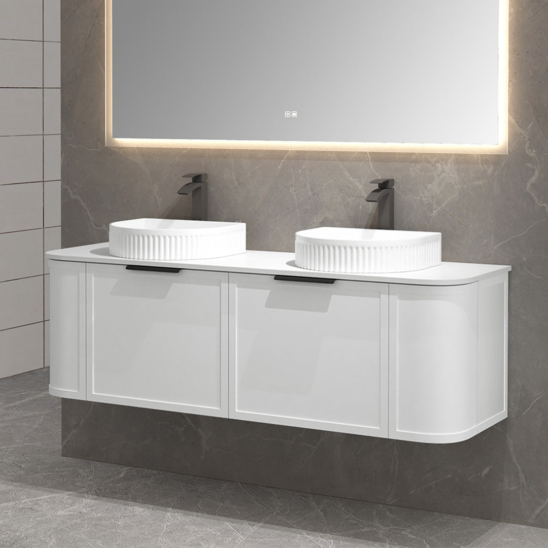 1500mm Curved Wall Hung Vanity Matte White York | Arova Bathrooms – AROVA