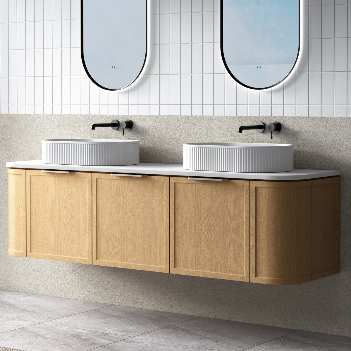 1800mm Curved Wall Hung Vanity Timber York | Arova Bathrooms – AROVA