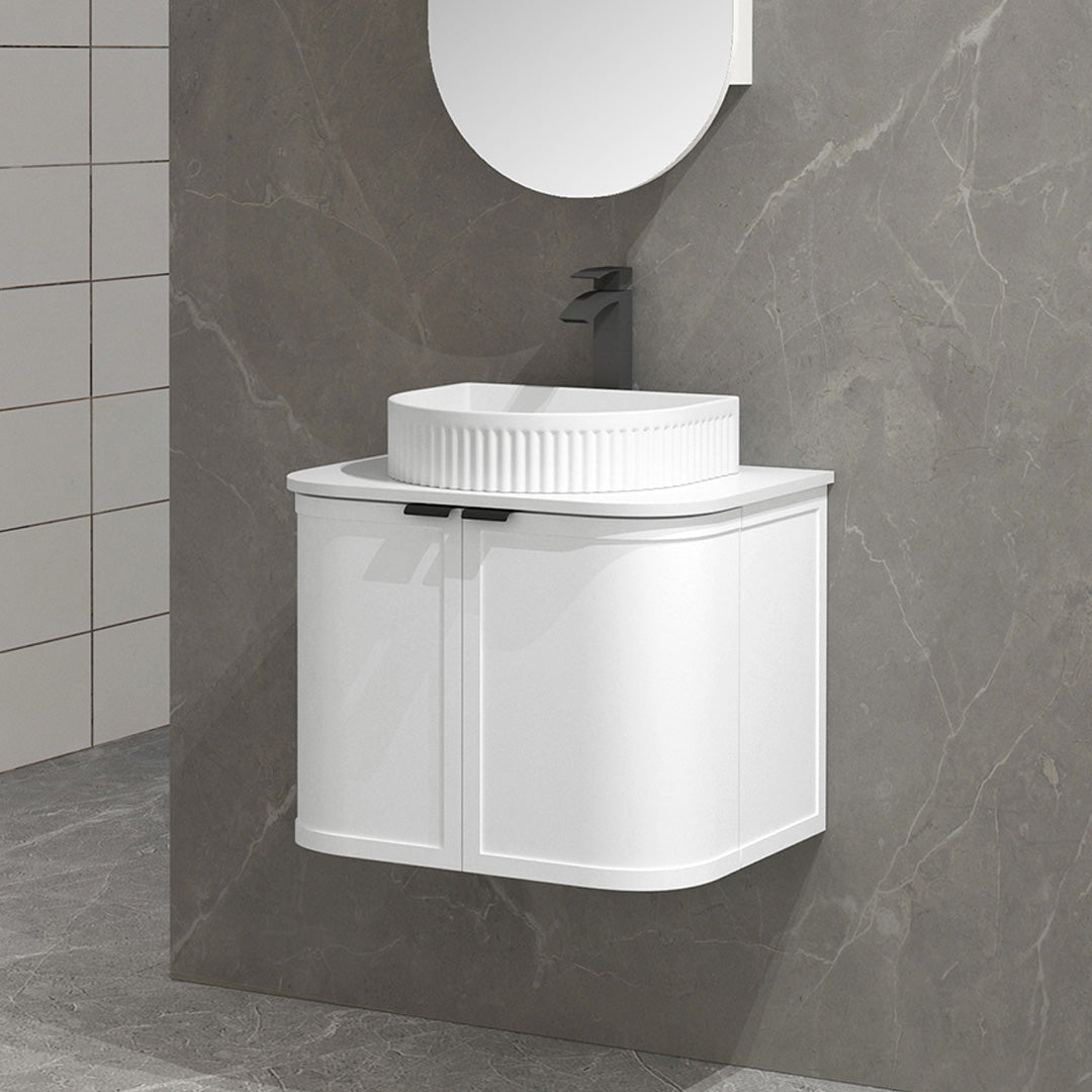 600mm Curved Wall Hung Vanity Matte White York | Arova Bathrooms – AROVA