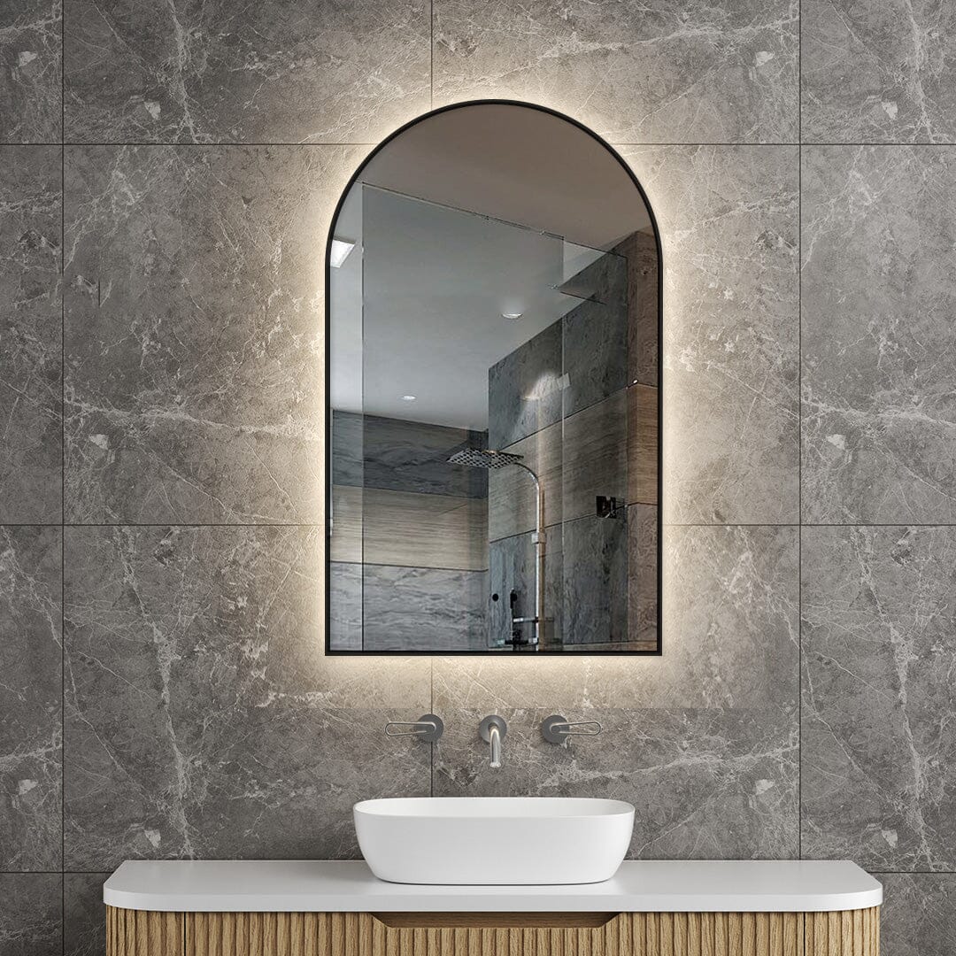Arch Led Bathroom Mirror Anti-Fog Dimmable Black Frame Achi | Arova ...