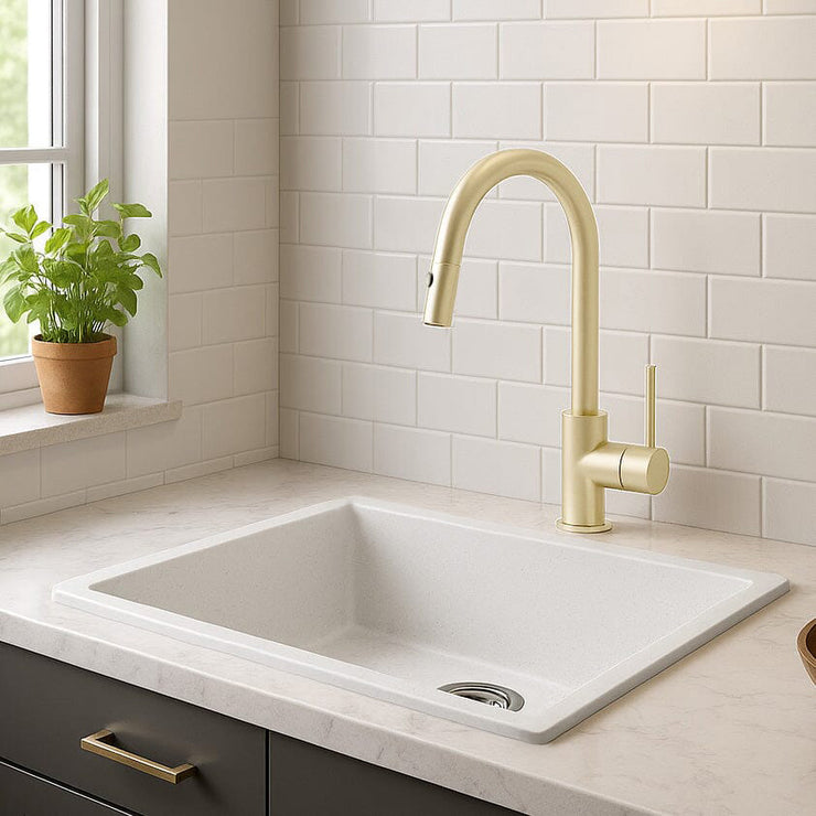 White Granite Stone Kitchen Sink 650x450mm Single Bowl CLIO | Arova ...
