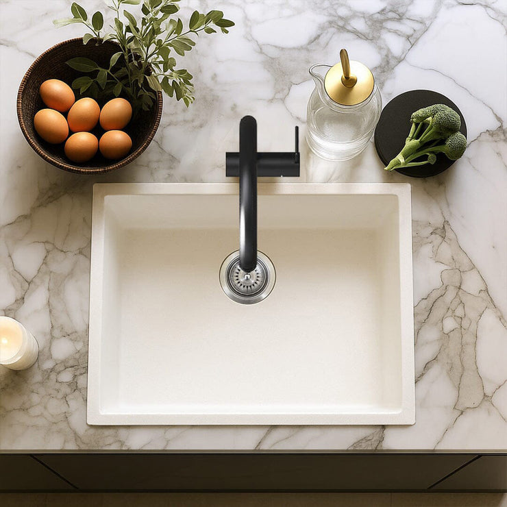 White Granite Stone Kitchen Sink 550x450mm Single Bowl CLIO | Arova ...