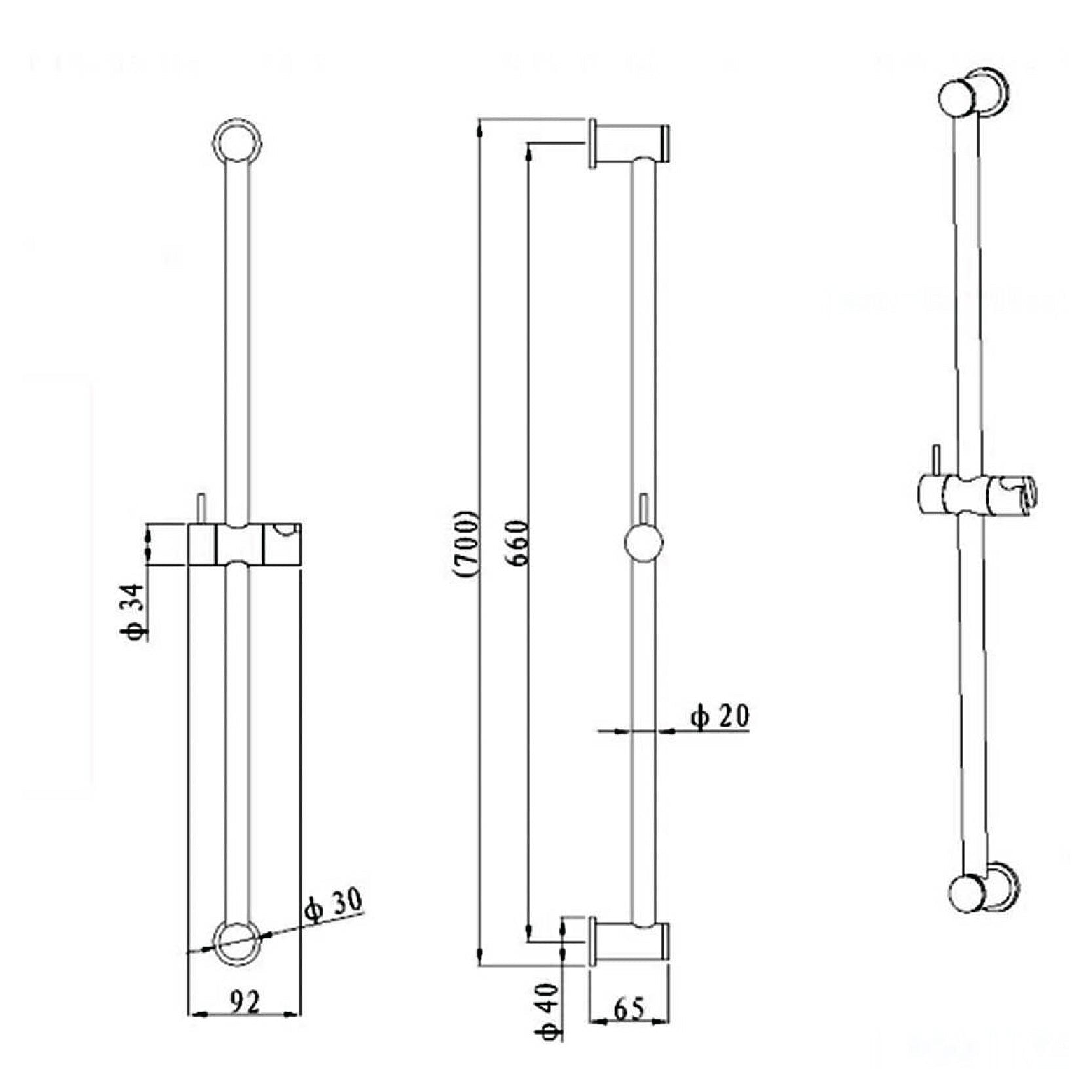 Arova Modern Designer Bathroom Shower Rails Matte Black Chrome