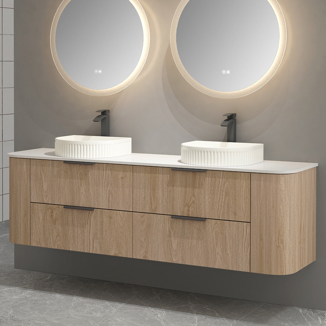 1800mm Curved Wall Hung Bathroom Vanity & Luxe Stone Top | Arova ...