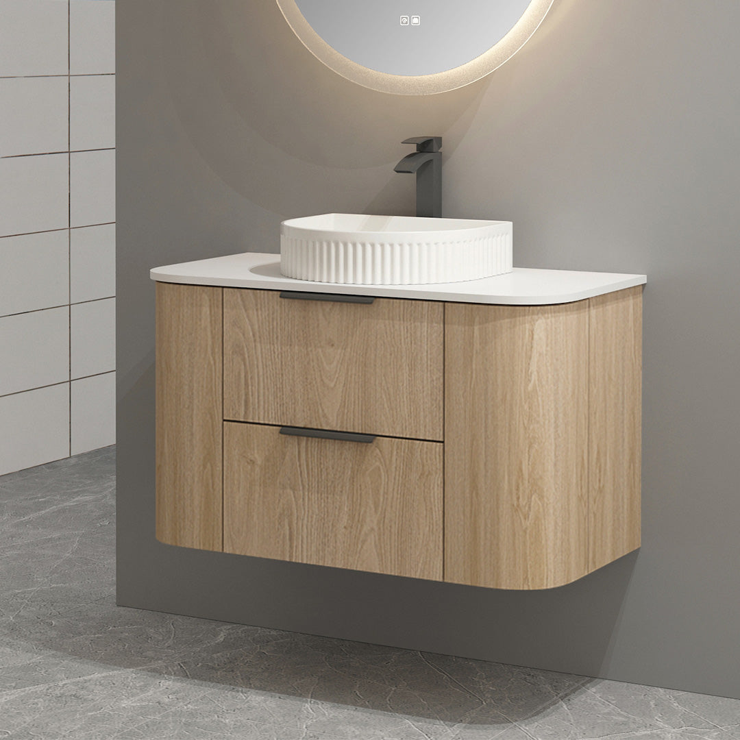 900mm Curved Wall Hung Vanity Timber Ellie | Arova Bathrooms – AROVA