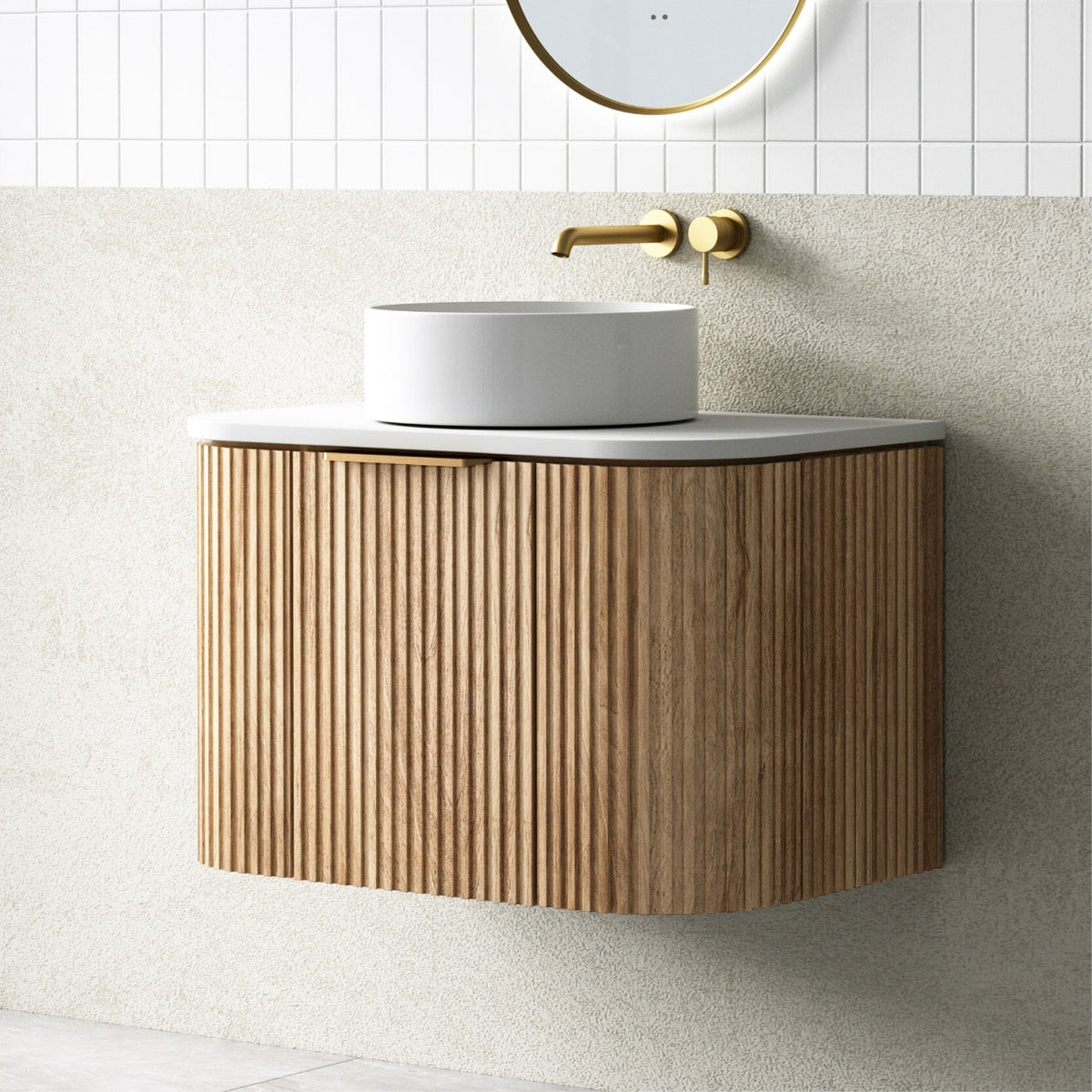 750mm Curved Fluted Wall Hung Vanity Timber Hadley | Arova Bathrooms ...