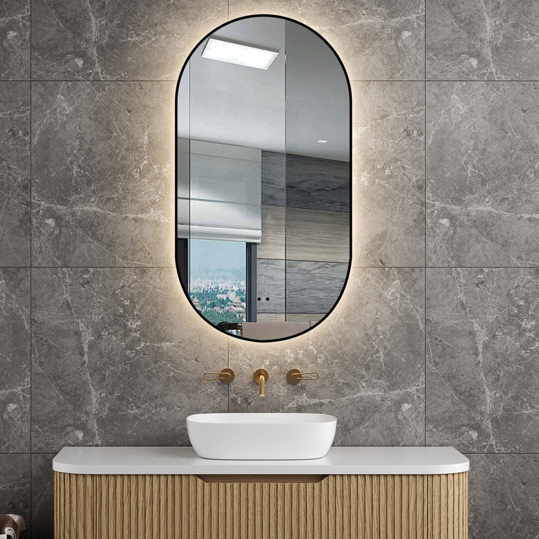 Dimmable Oval Led Bathroom Mirror Black Frame Anti-Fog Halo | Arova ...