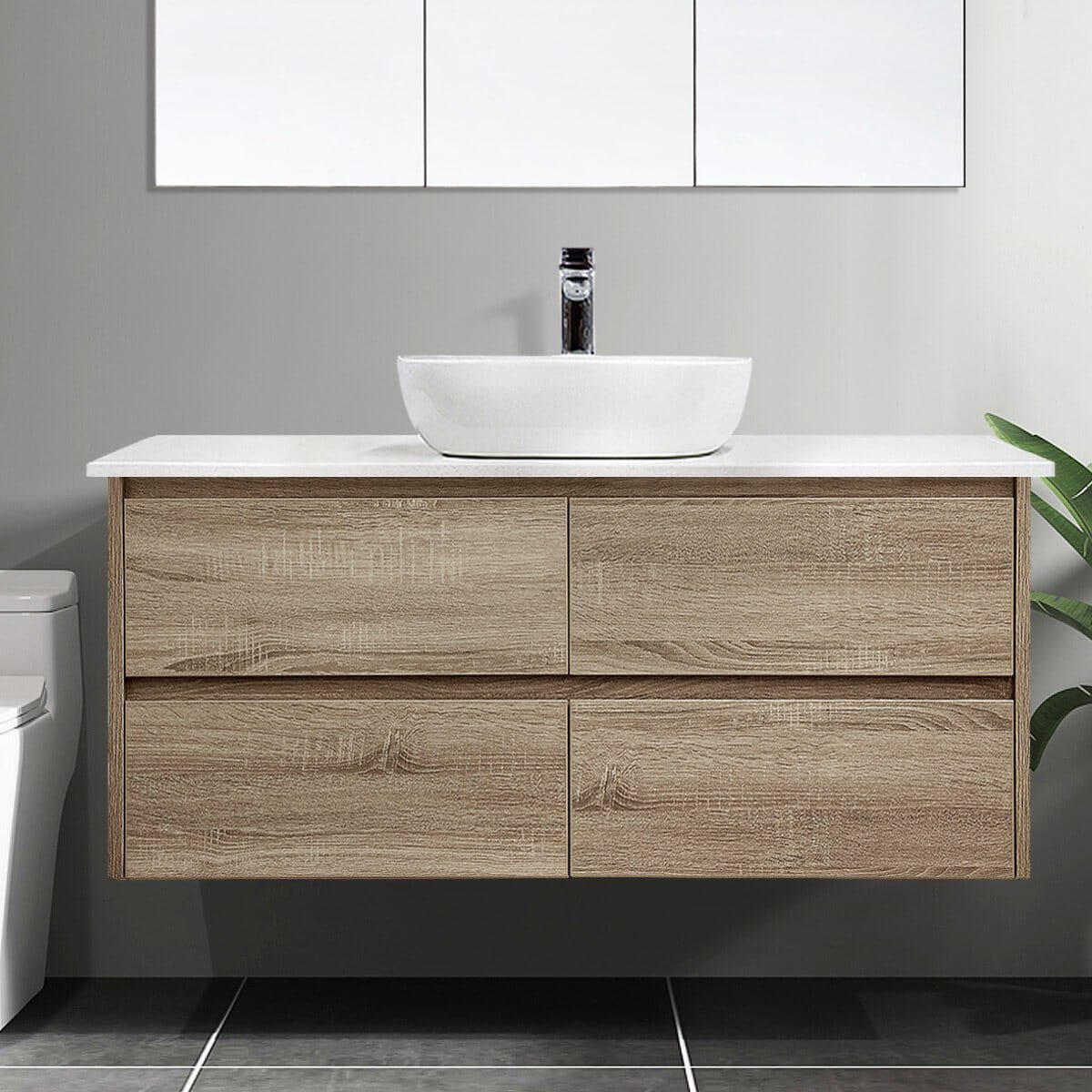 KRIS 1200mm Oak Timber Wall Hung Single Vanity + Bliss Stone Top – AROVA