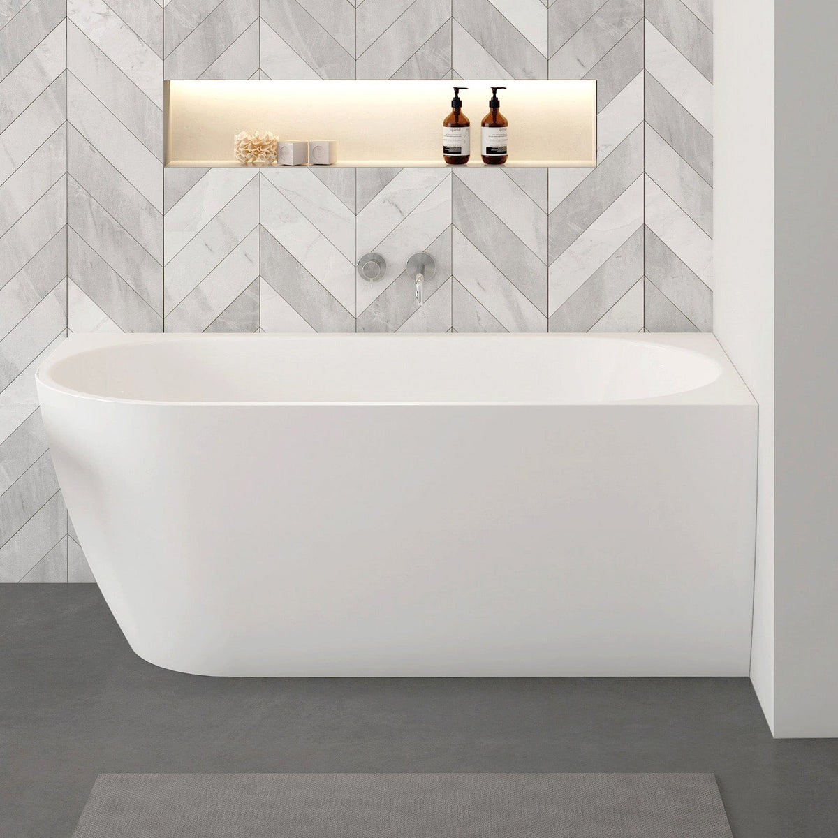 1500mm Right Hand Corner Bath with Overflow Gloss White Lena | Arova ...