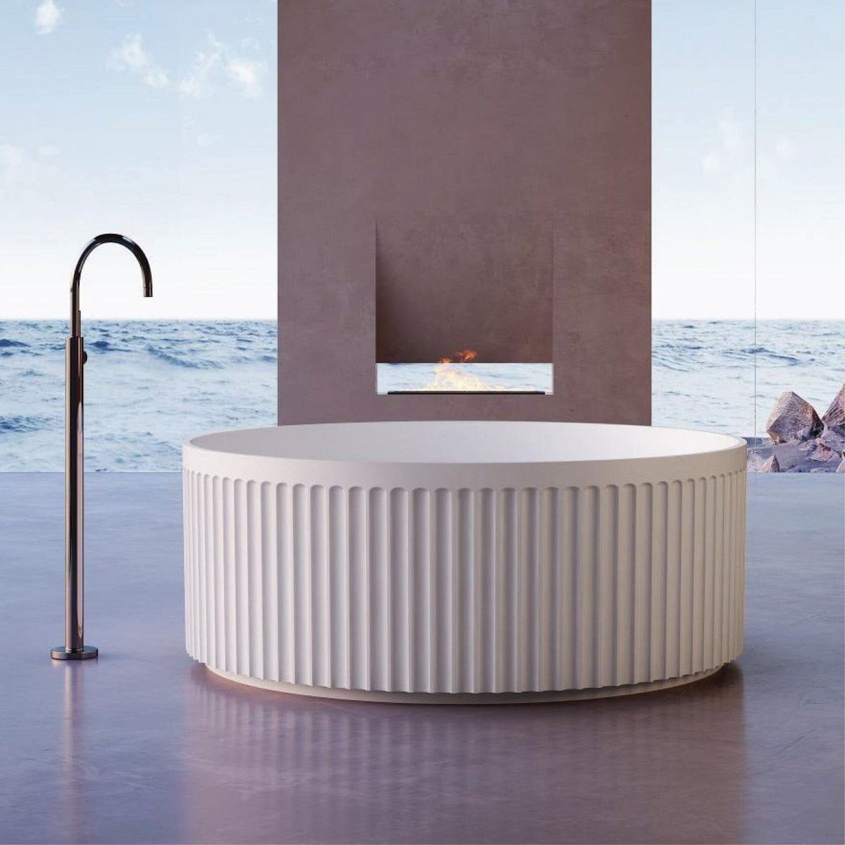 Round Fluted Freestanding Bathtub MELO 1350mm Matte White | Arova ...