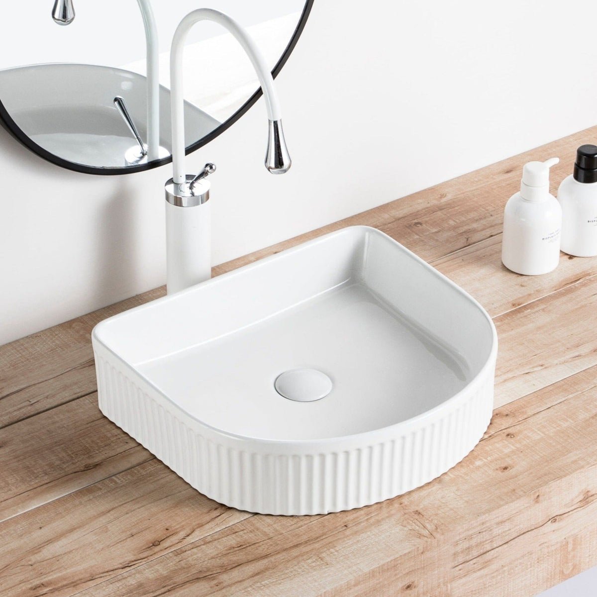 415mm Fluted Oval Counter Top Basin Gloss White Ceramic – AROVA