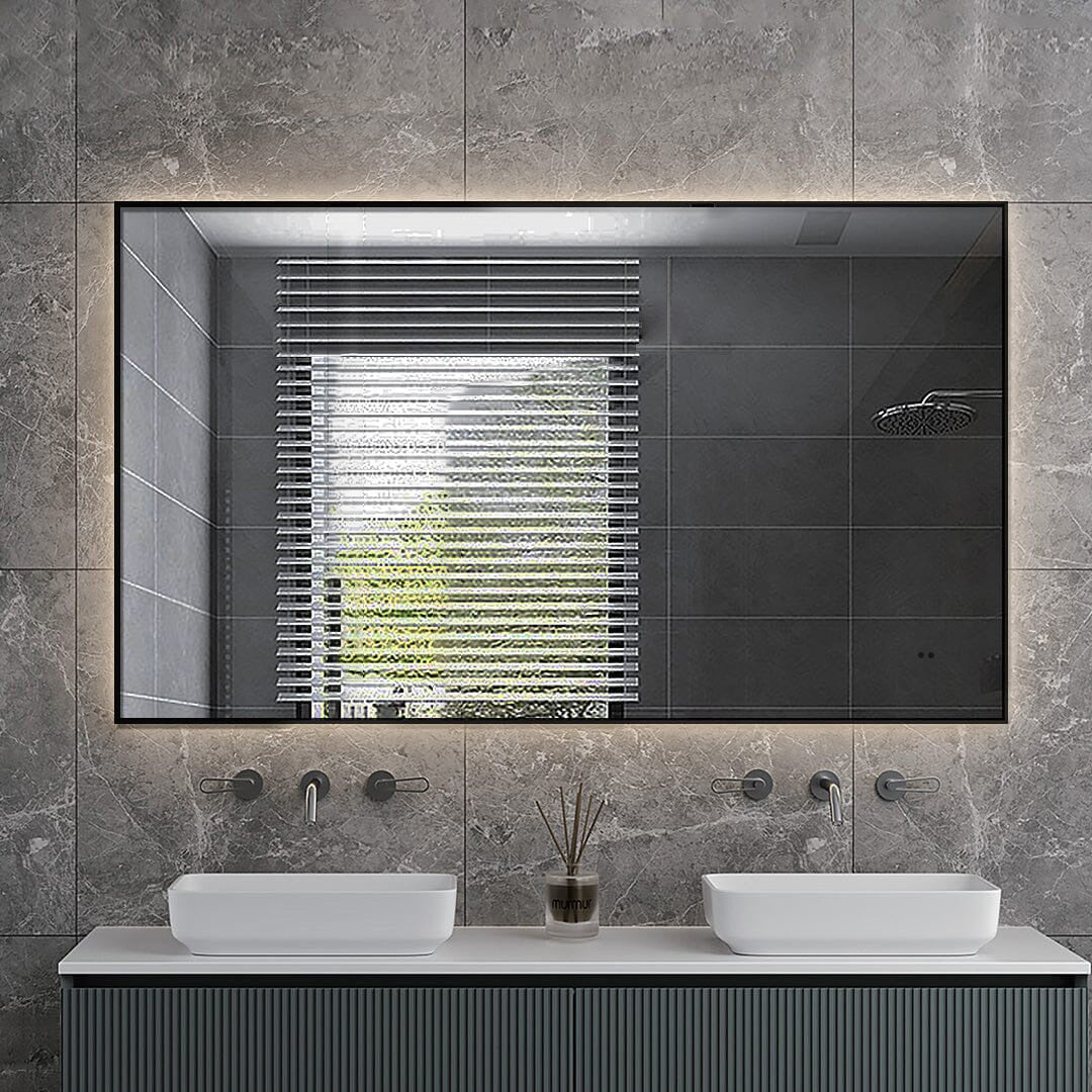 Dimmable Rectangular Led Bathroom Mirror Anti-Fog Black Frame ...