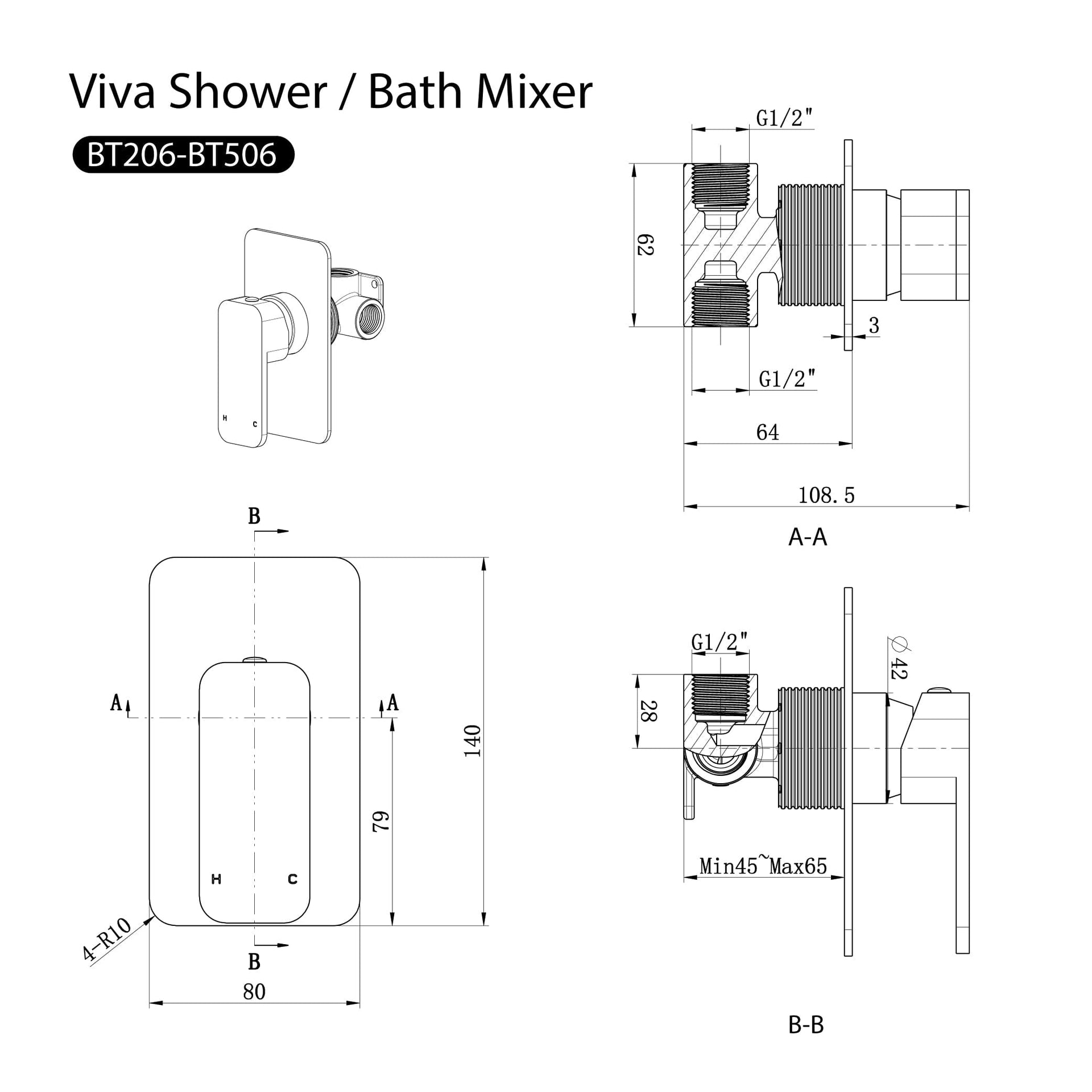 VIVA Shower / Bath Mixer Matte Black – AROVA