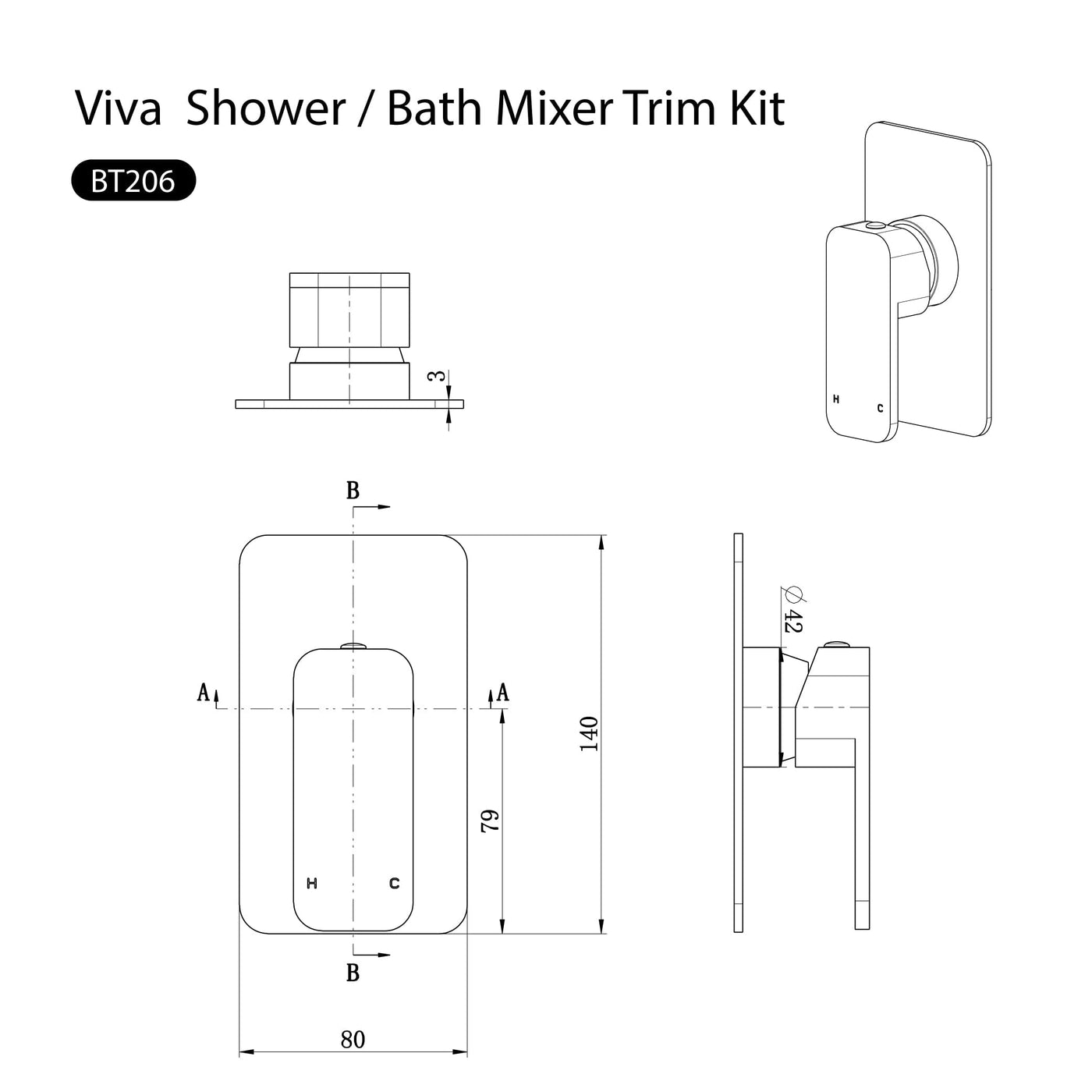 VIVA Shower / Bath Mixer Trim Kit Chrome - BT206C – AROVA