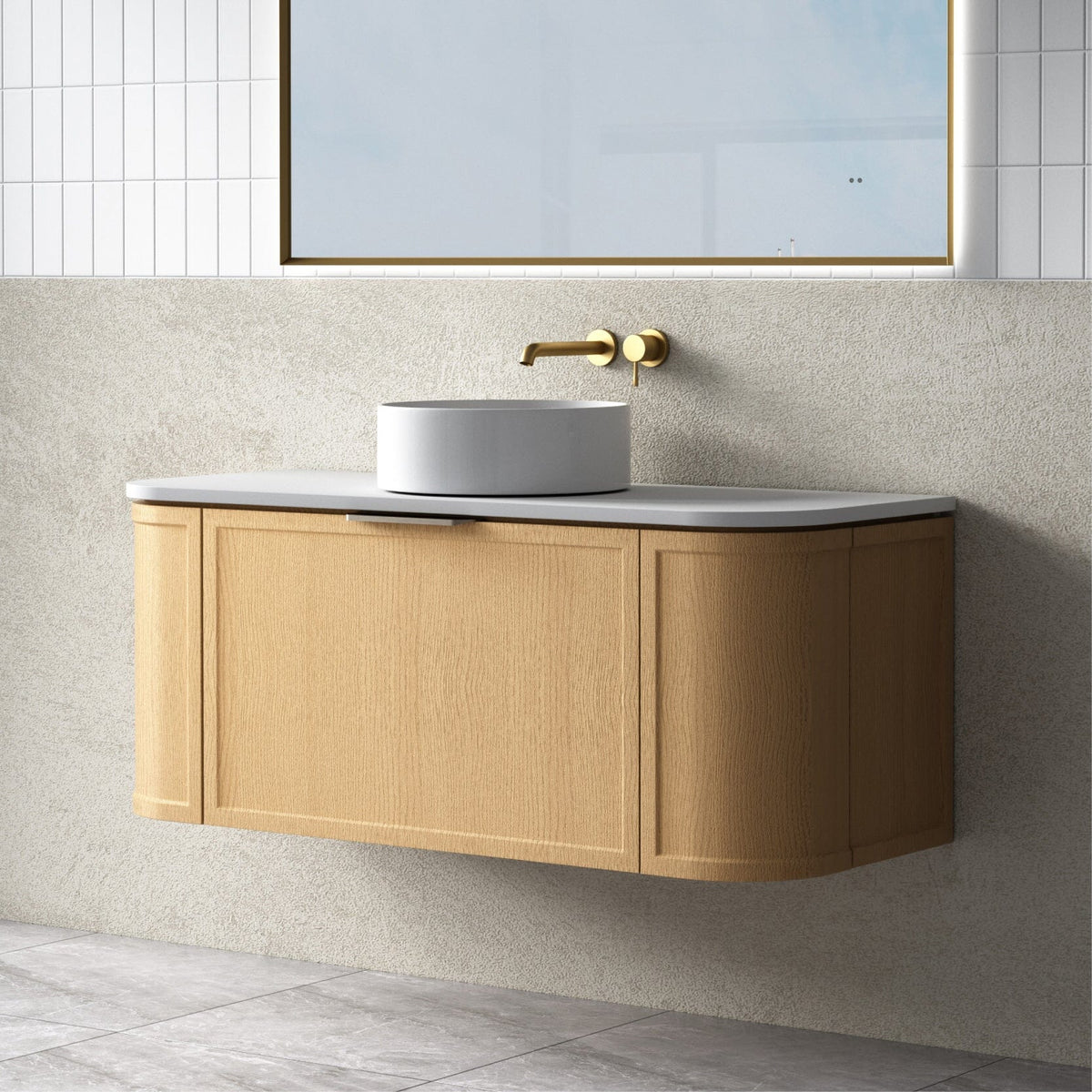 1200mm Curved Wall Hung Vanity Timber York | Arova Bathrooms – AROVA