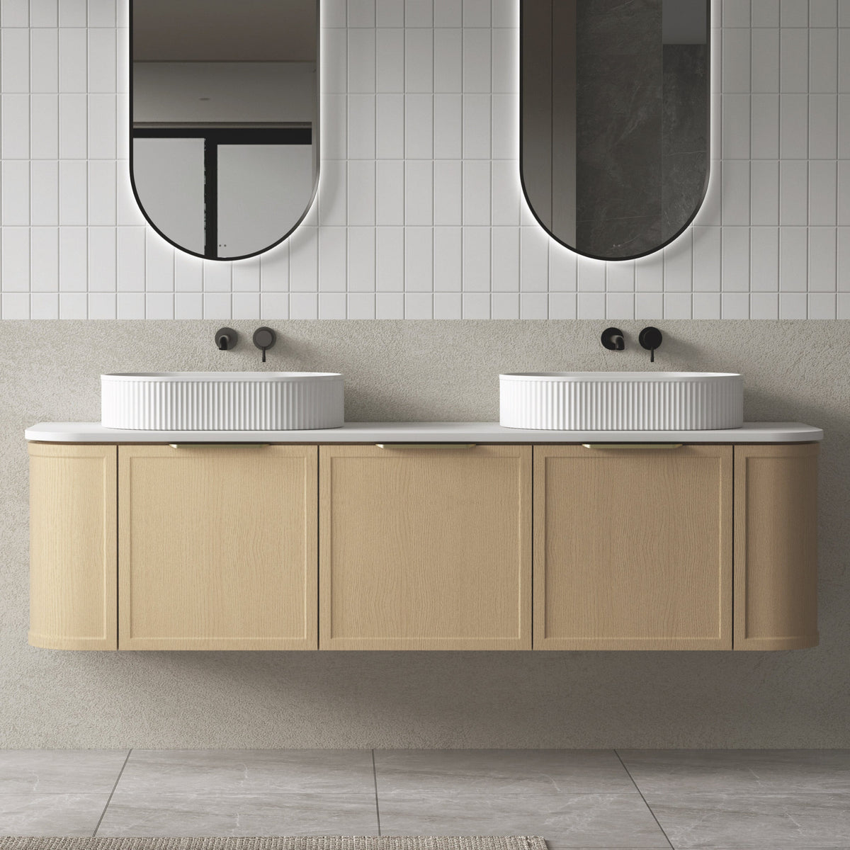 1800mm Curved Wall Hung Vanity Timber York | Arova Bathrooms – AROVA