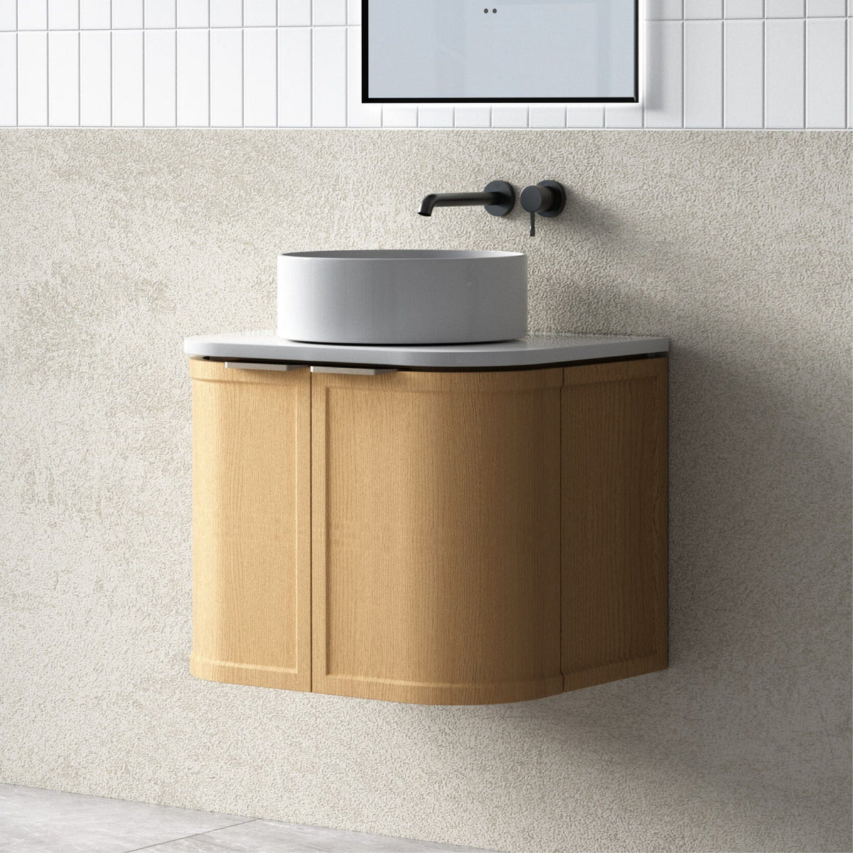 York 600mm Curved Wall Hung Timber Vanity + Luxe Stone Top – AROVA