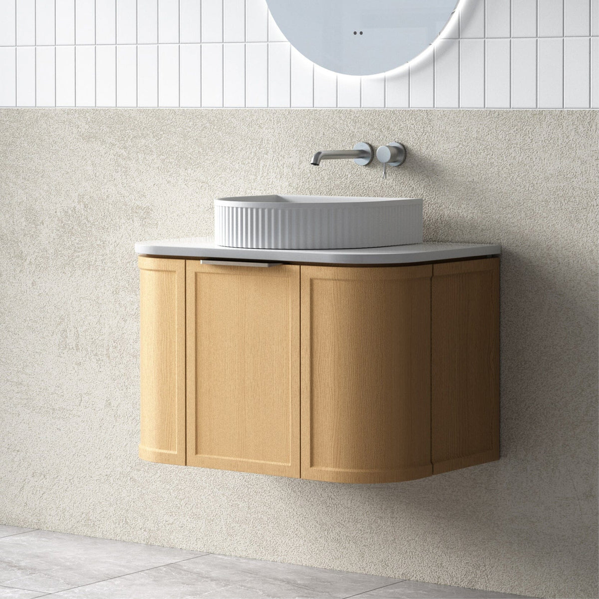 750mm Curved Wall Hung Vanity Timber York | Arova Bathrooms – AROVA