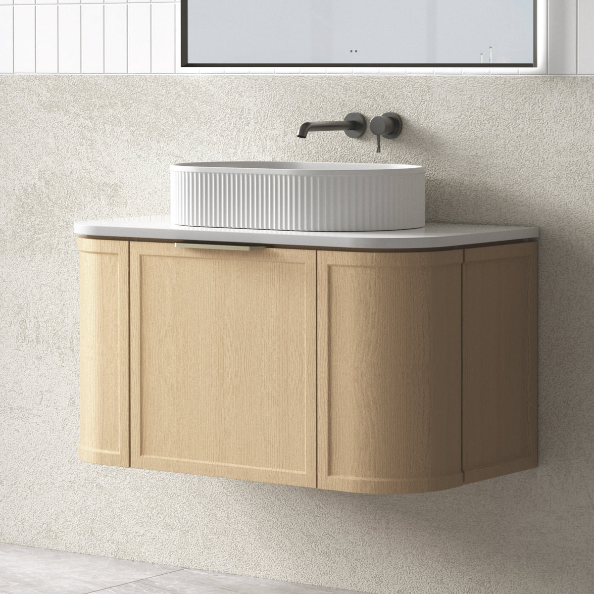900mm Curved Wall Hung Vanity Timber York | Arova Bathrooms – AROVA