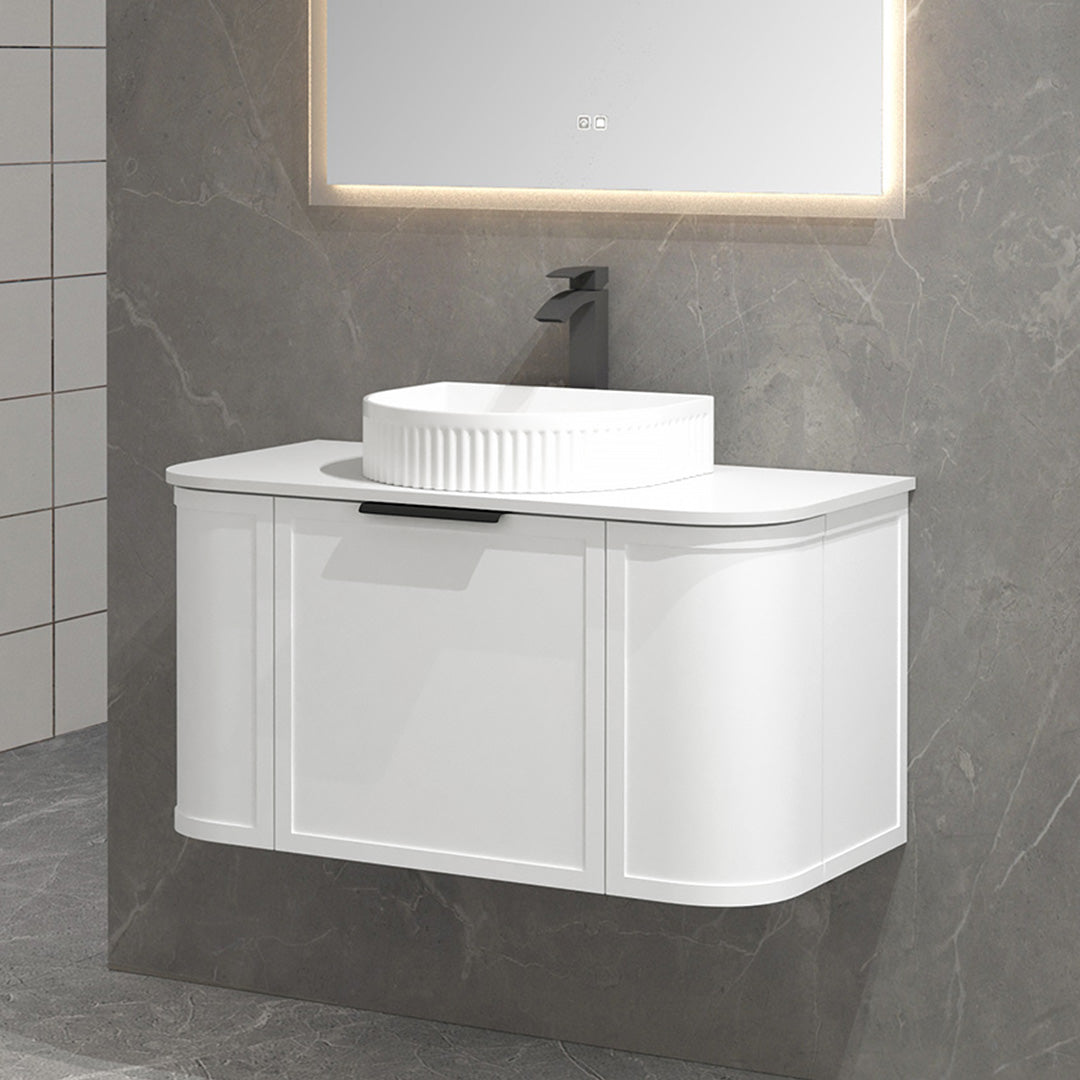 900mm Curved Wall Hung Vanity Matte White York | Arova Bathrooms – AROVA