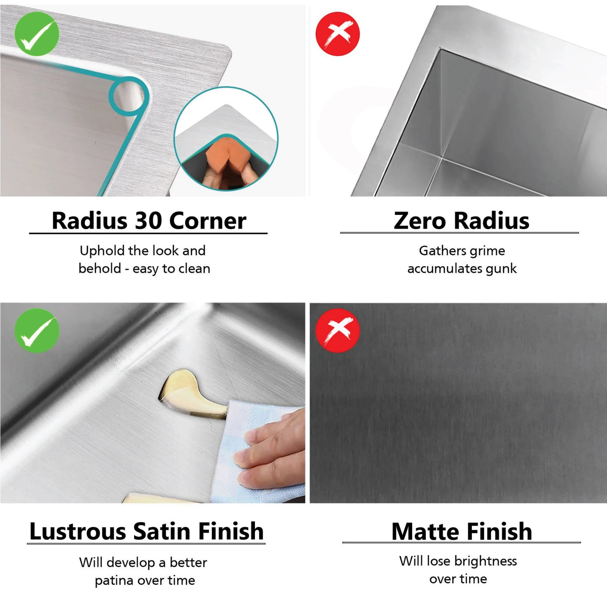 Small Kitchen Sink 440mm Square Stainless Steel | Top Undermount Kitchen Sink – AROVA