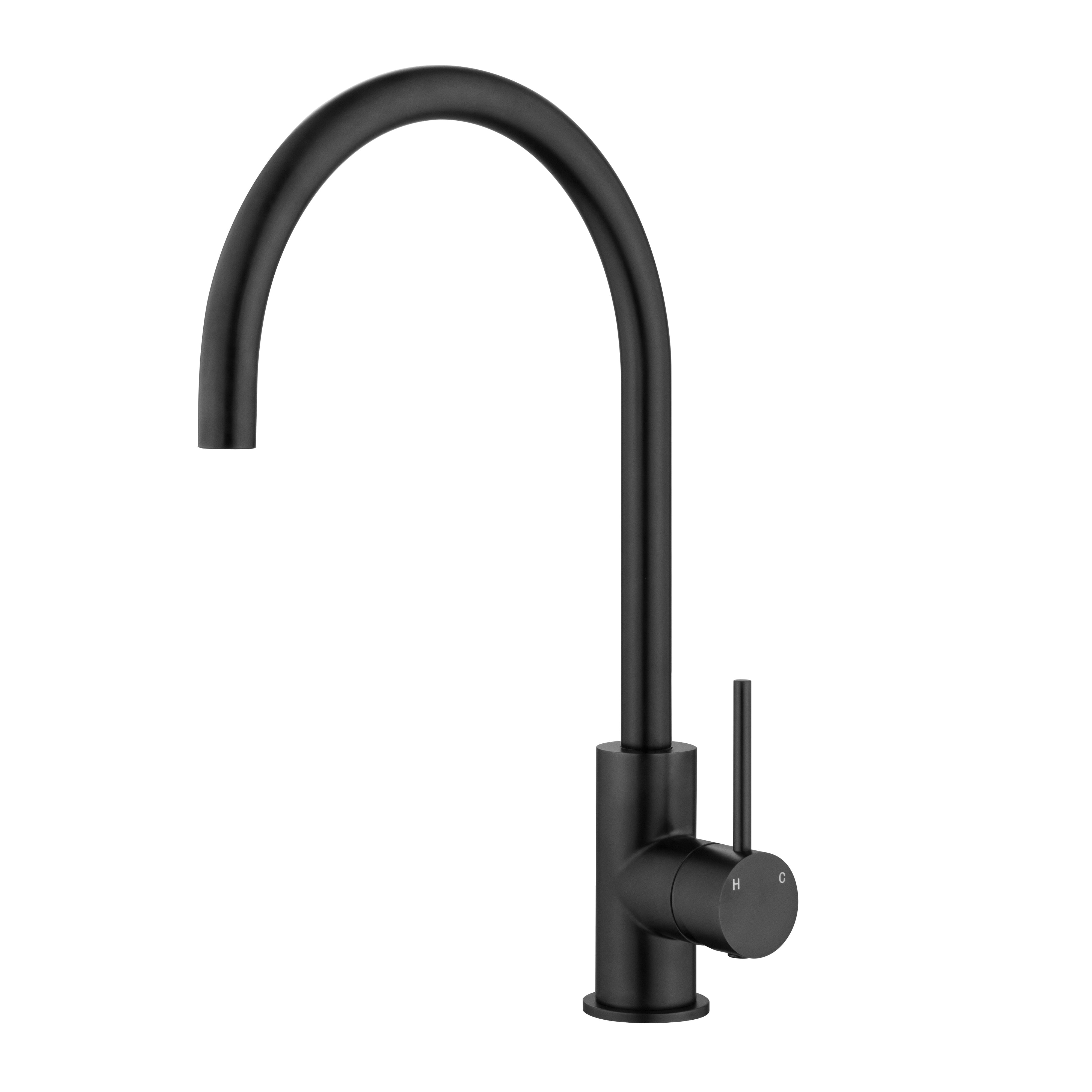 Gooseneck Kitchen Sink Mixer Tap Stainless Steel Matte Black Clio – AROVA