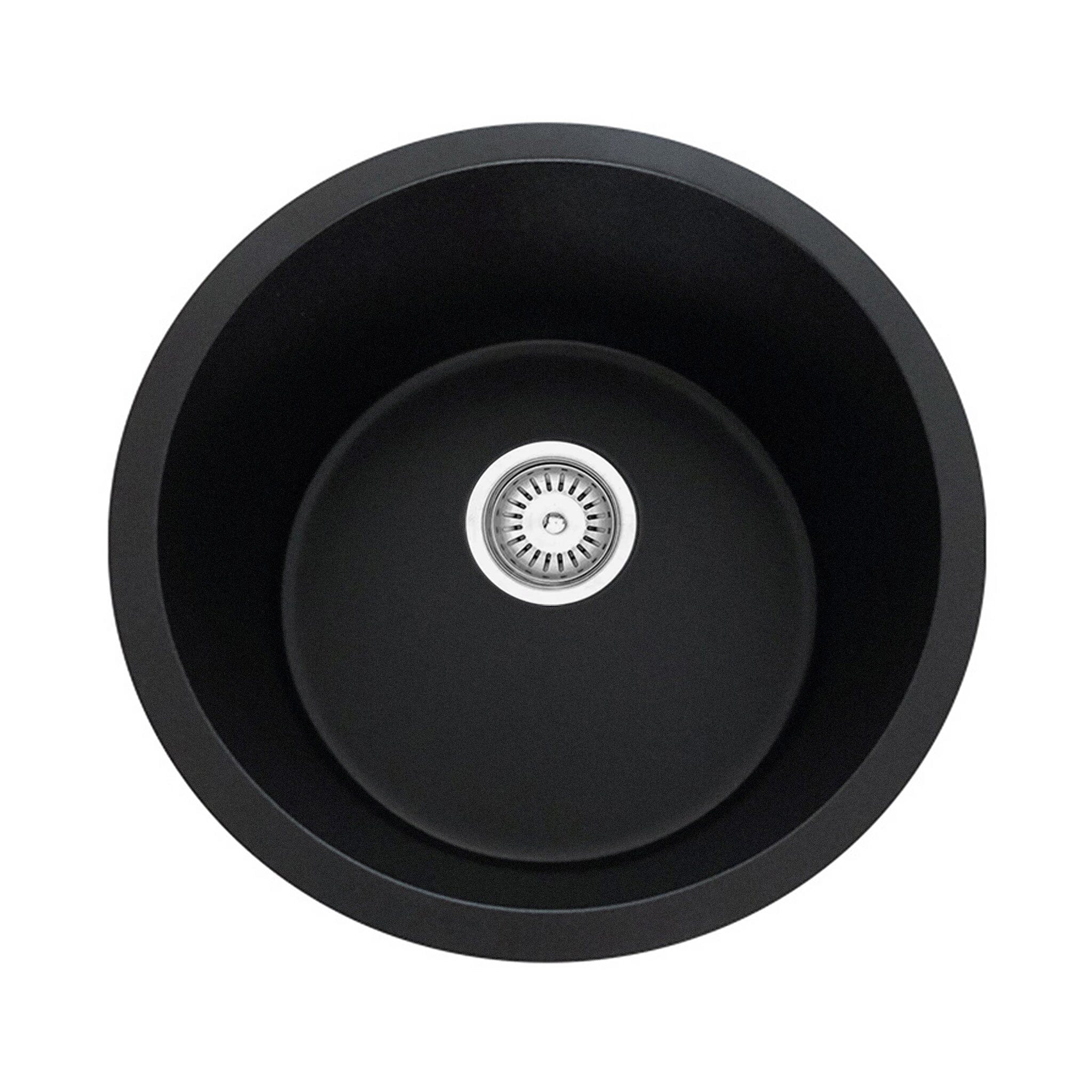 Black Granite Stone Round Kitchen Sink Single Bowl 455mm Clio – AROVA