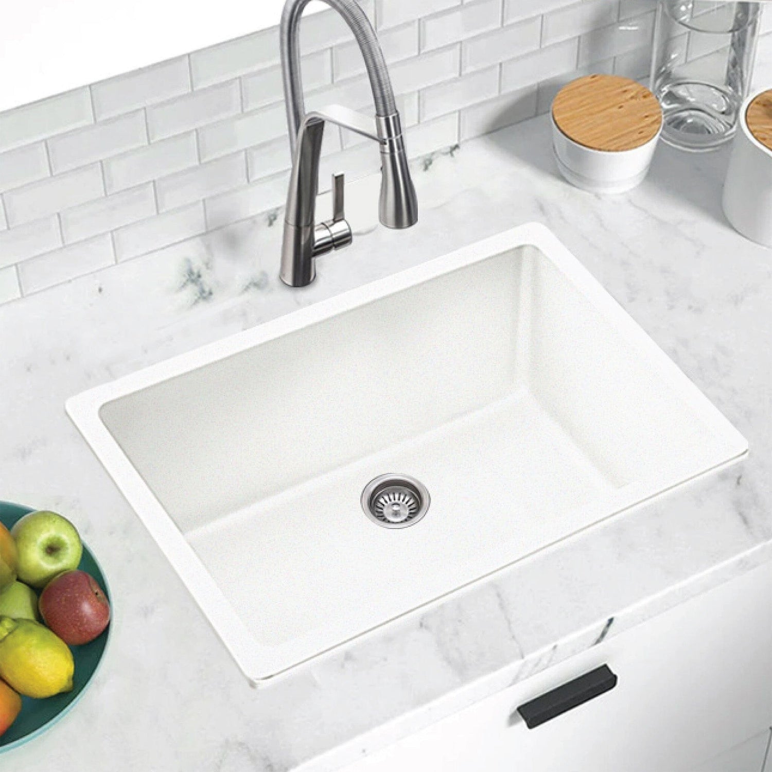White Granite Stone Single Bowl Square Large Kitchen Sink 750x450 Clio ...