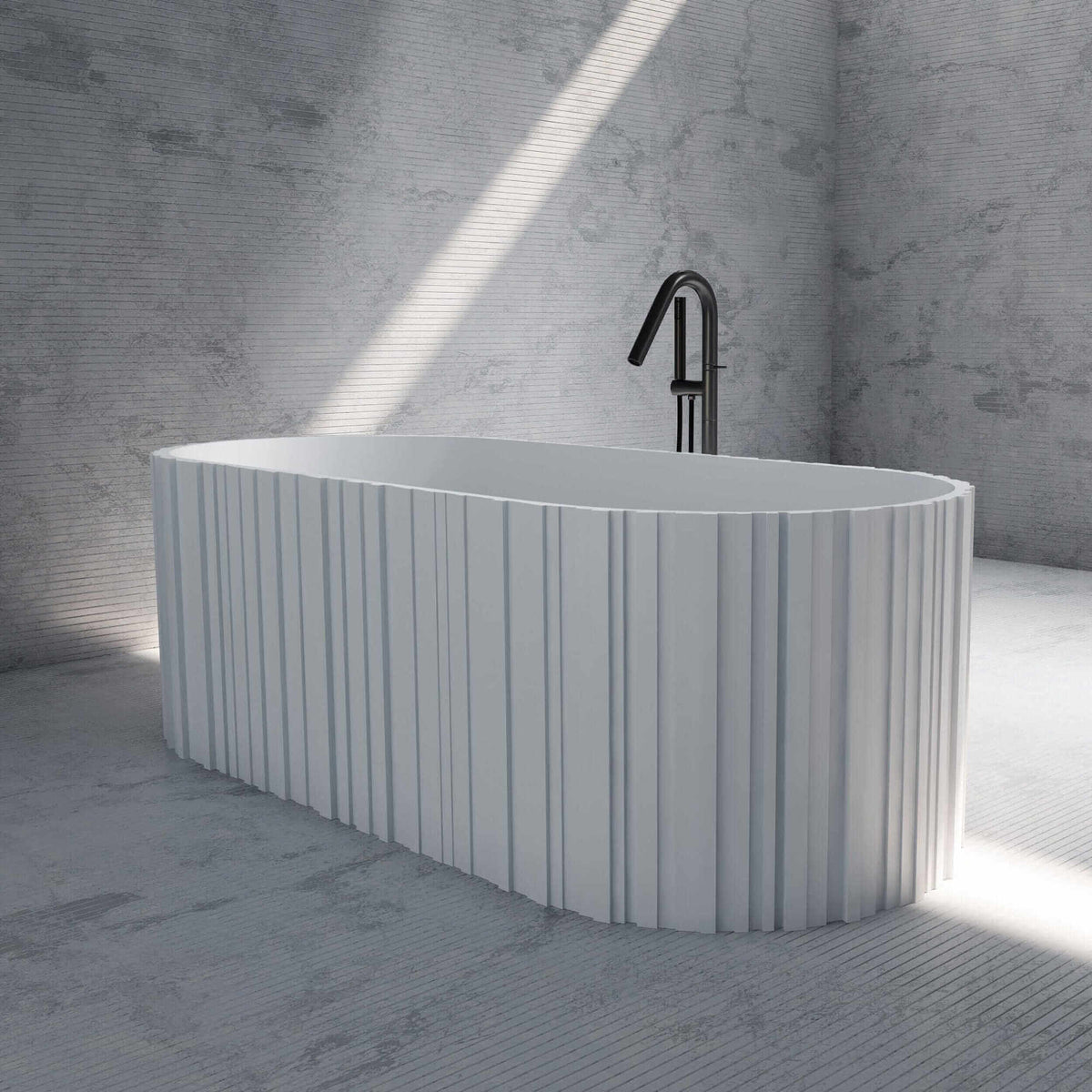 Fluted Stone Freestanding Bathtub 1700mm Matte White Gaby | Arova ...