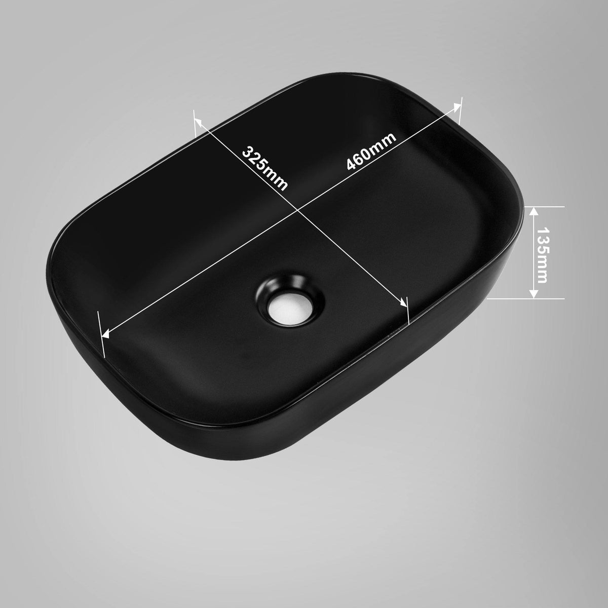 Matt Black Ceramic Wash Basin 46cm Above Counter Bench Mount – Arova