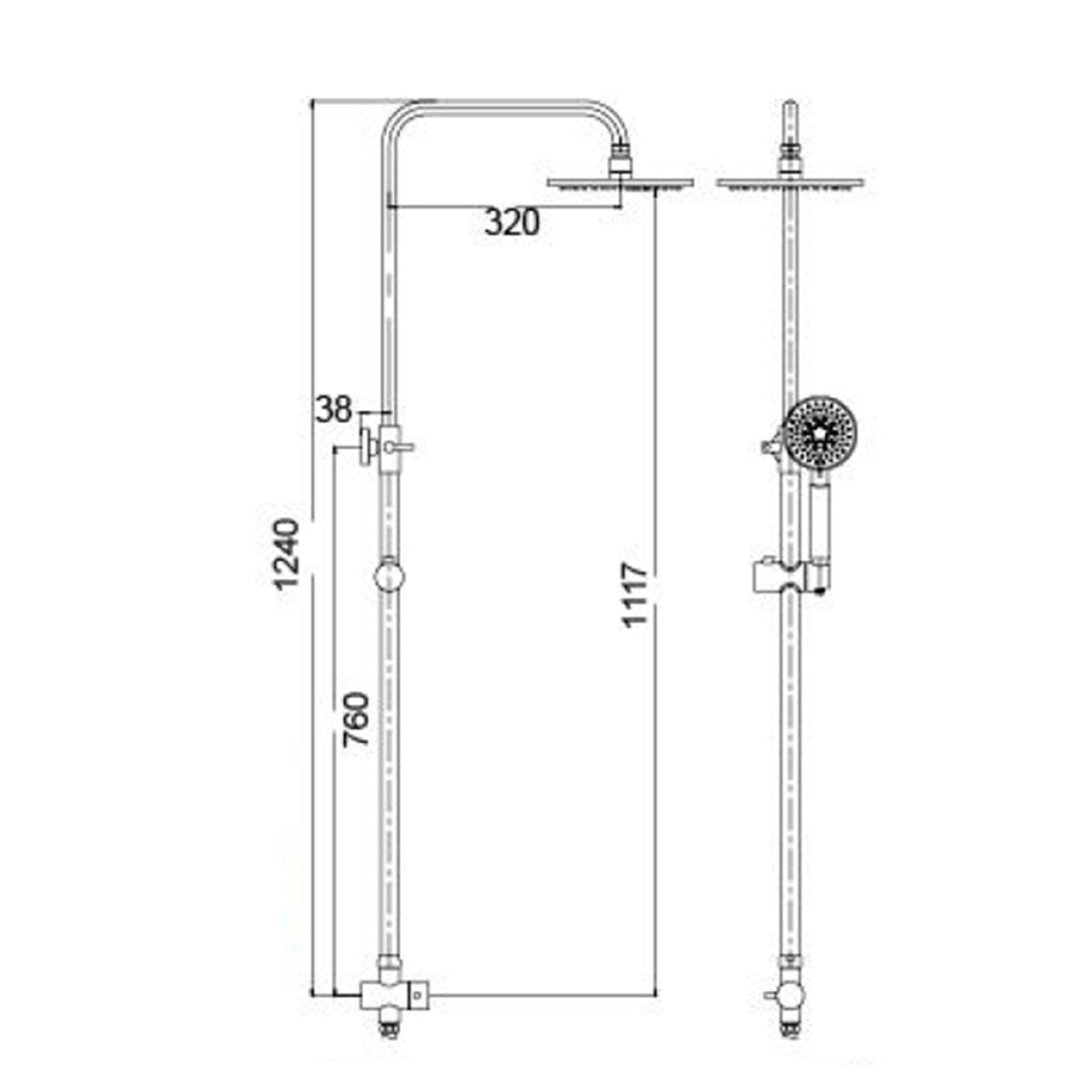 Nero Dolce Round Twin Shower Set Bottom Inlet Chrome