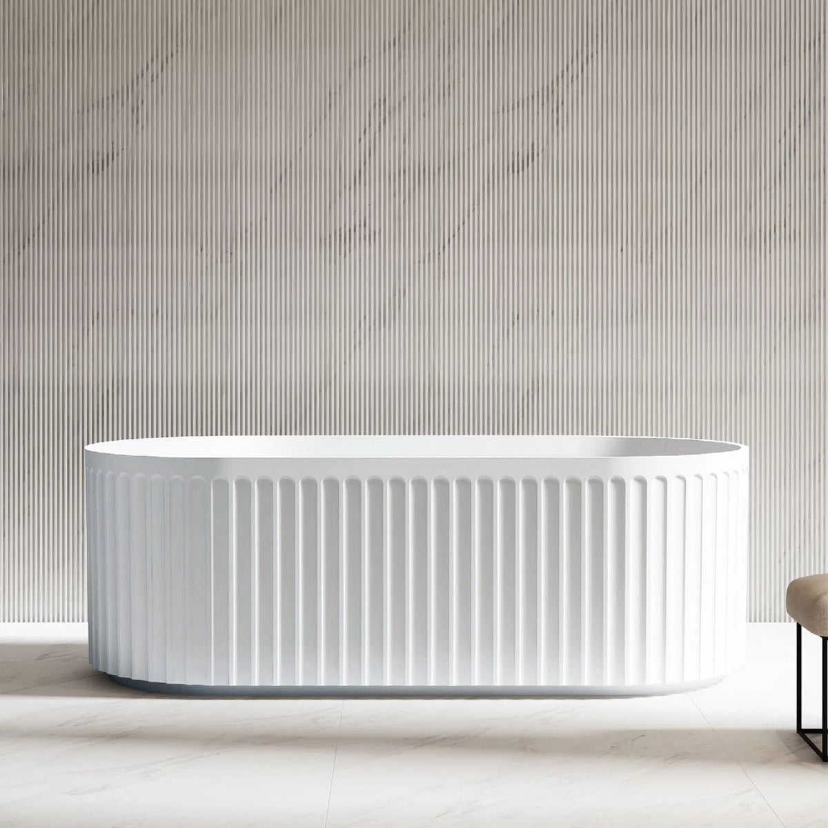 Fluted Freestanding Bath 1500mm Matte White ORI | Arova Melbourne – AROVA