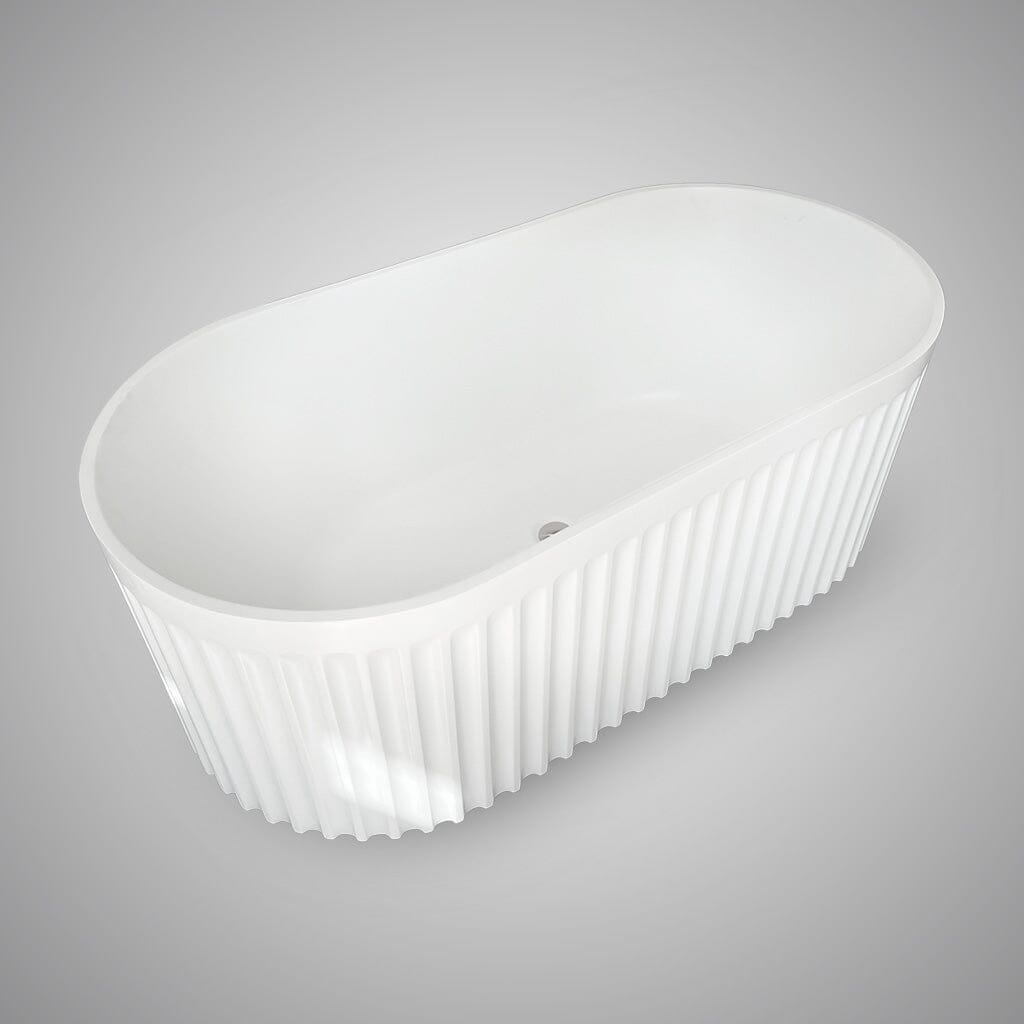 ORI 1500mm V Groove Fluted Freestanding Bathtub Matte White