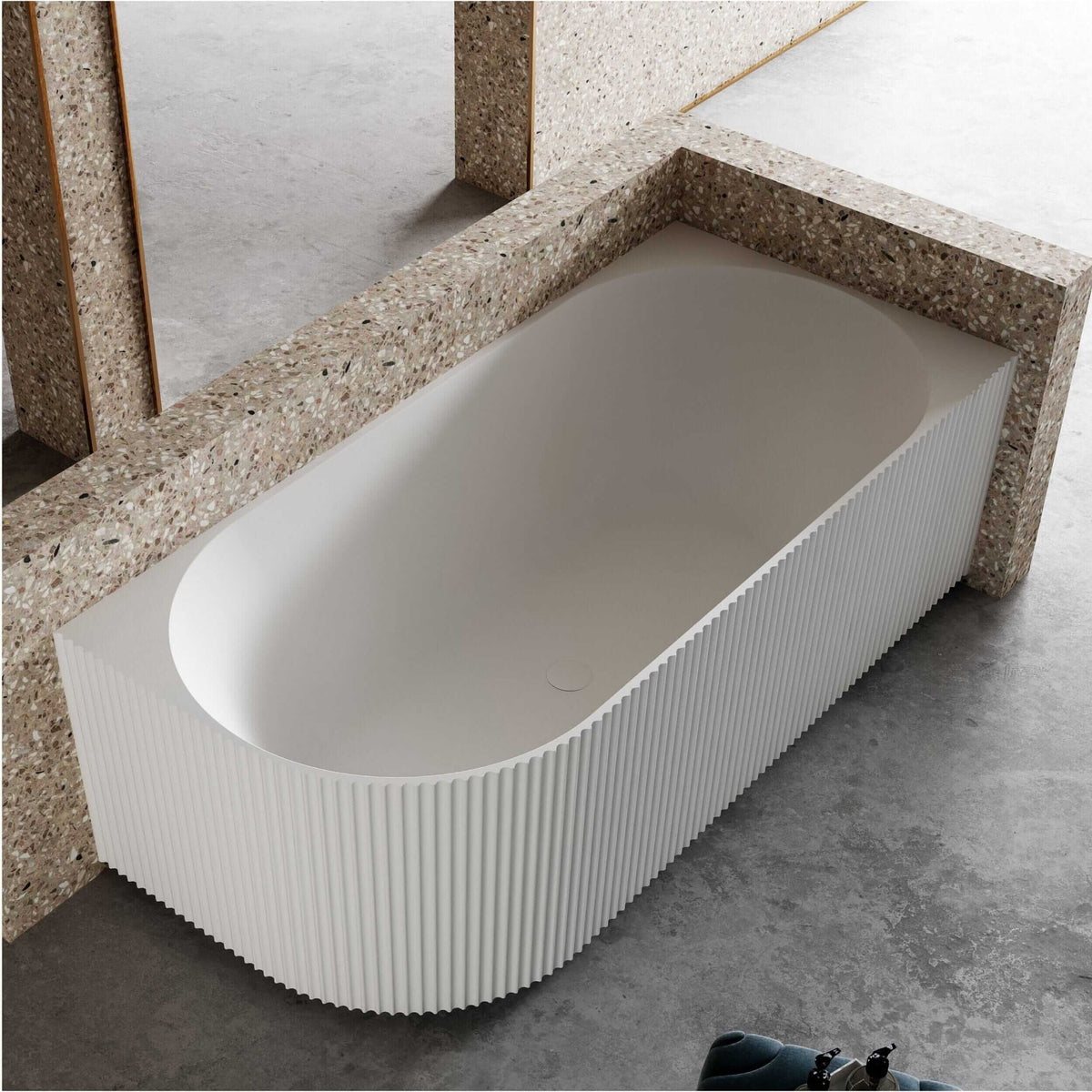 1500mm V-Groove Fluted Right Corner Free Standing Bathtub Matte White ...