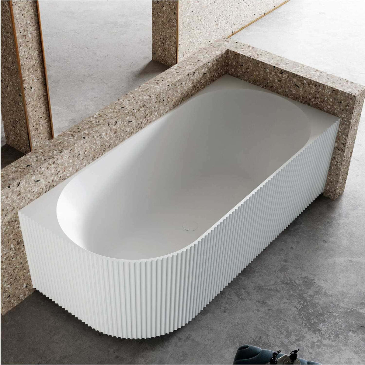 1700mm Fluted Right Corner Free Standing Bathtub Gloss White RORY ...