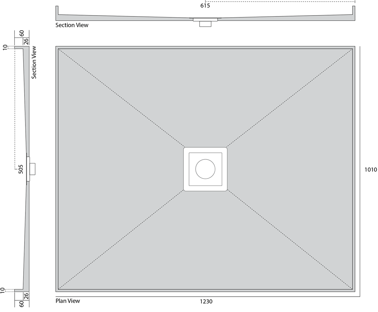Shower Bases: Universal / SMC, tile tray, rear outlet - Arova