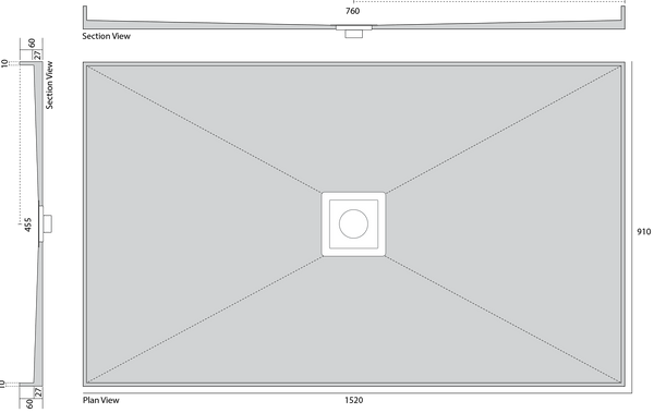 Shower Bases: Universal / SMC, tile tray, rear outlet - Arova