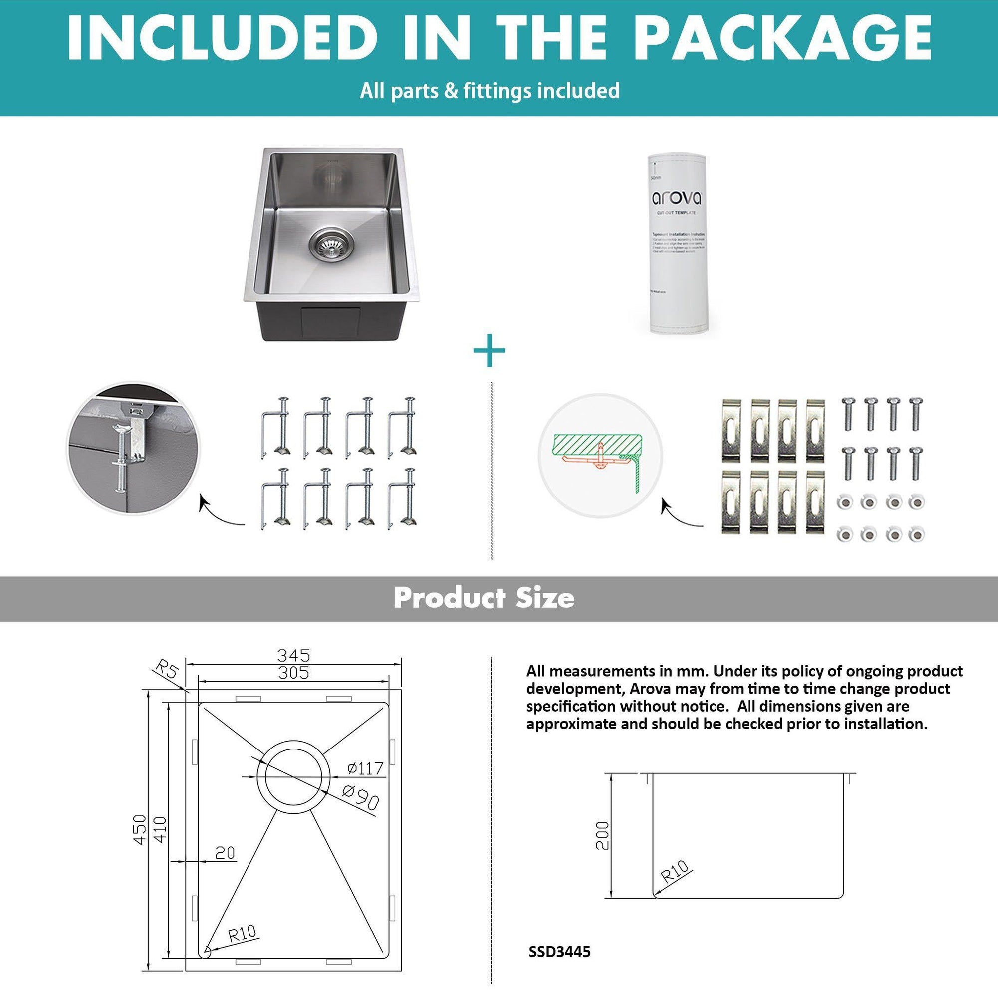 Buy square stainless steel kitchen sinks Online | Arova